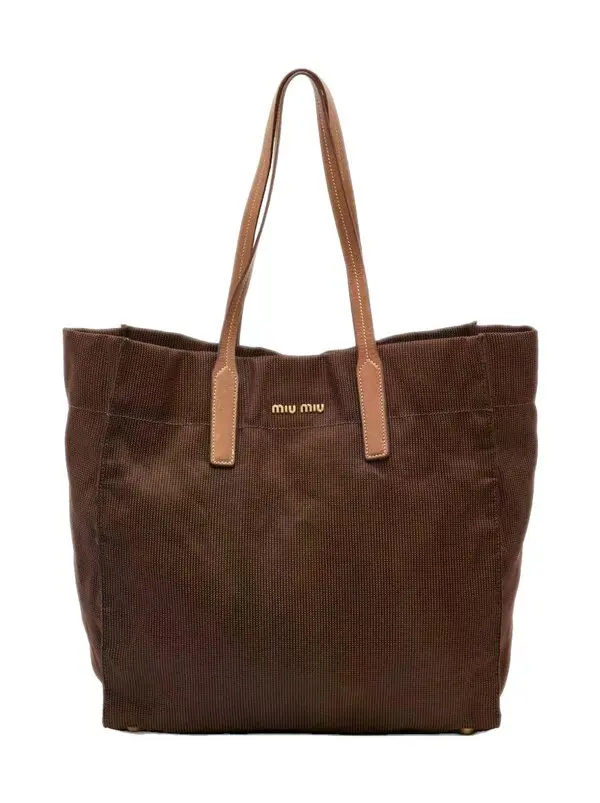 Miu Miu Textured Shopper Tote Bag With Leather Trim - Brown