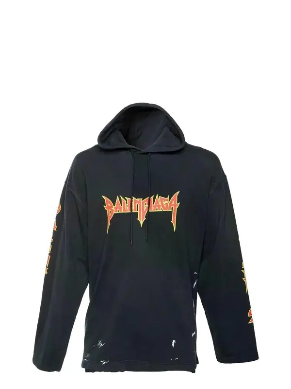 Balenciaga Unifit Distressed Logo Hoodie - Black