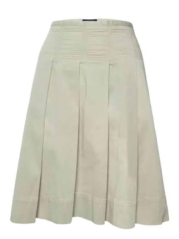 Burberry Pleated Cotton Denim Midi Skirt - Neutrals