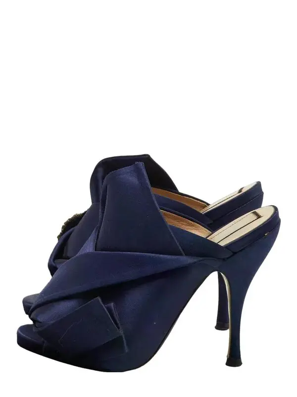 N°21 Satin Knot Crystal Embellished Mules - Blue