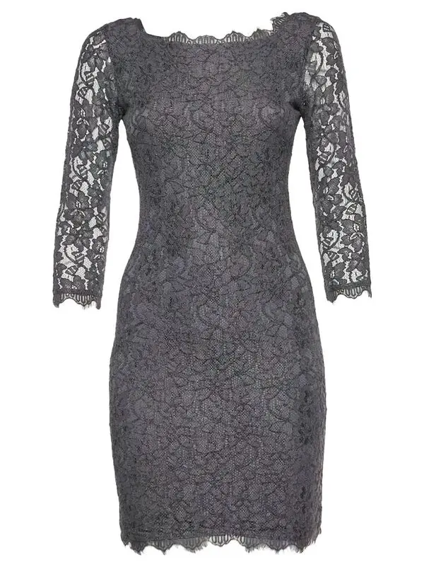 Diane Von Furstenberg Lace Zip-up Mini Dress - Grey