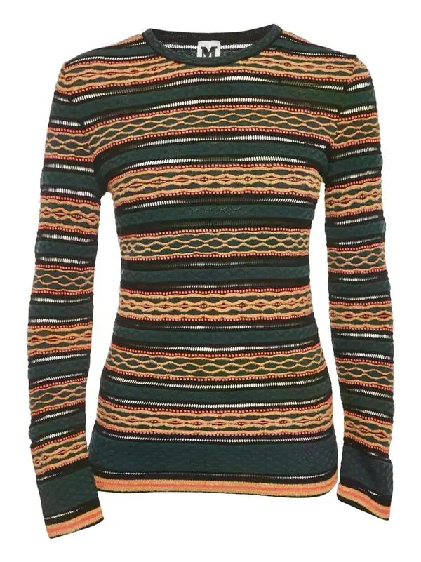 Missoni Patterned Knit Crew Neck Long Sleeve Top - Green