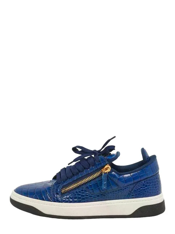 GIUSEPPE ZANOTTI Croc-embossed Low-top Sneakers With Side Zip - Blue