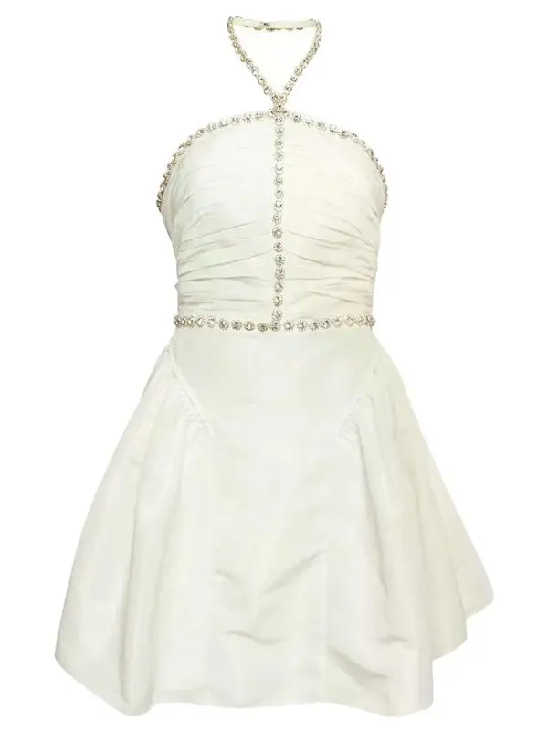 SELF-PORTRAIT Diamante-trim Taffeta Halterneck Mini Dress - Neutrals