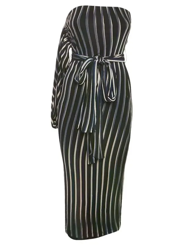 Diane Von Furstenberg Striped Midi Dress - Black
