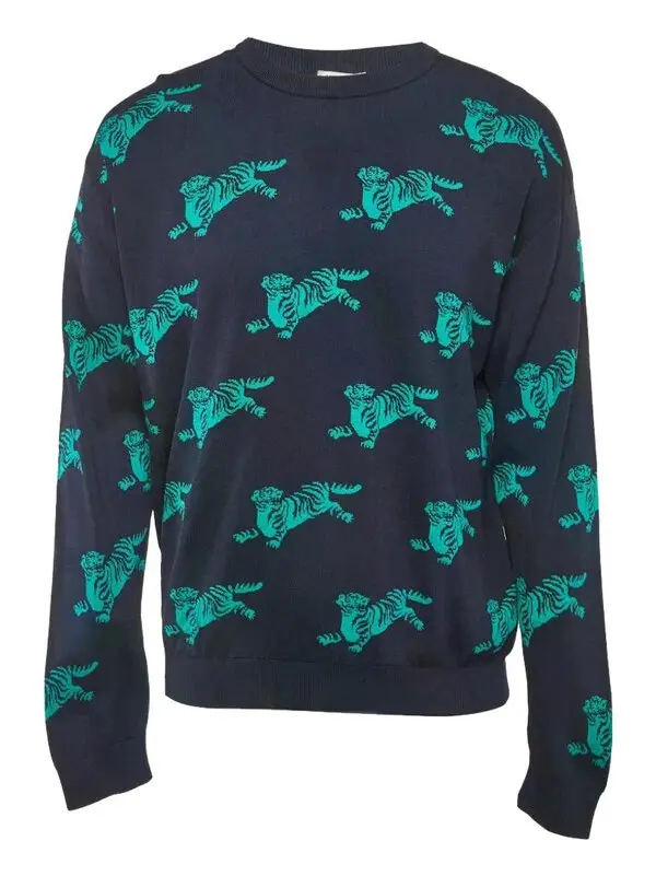 Kenzo Tiger Patterned Long Sleeve Sweater - Blue