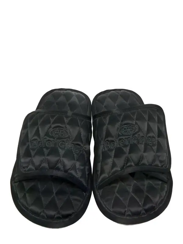 Balenciaga Quilted Satin Slides - Black