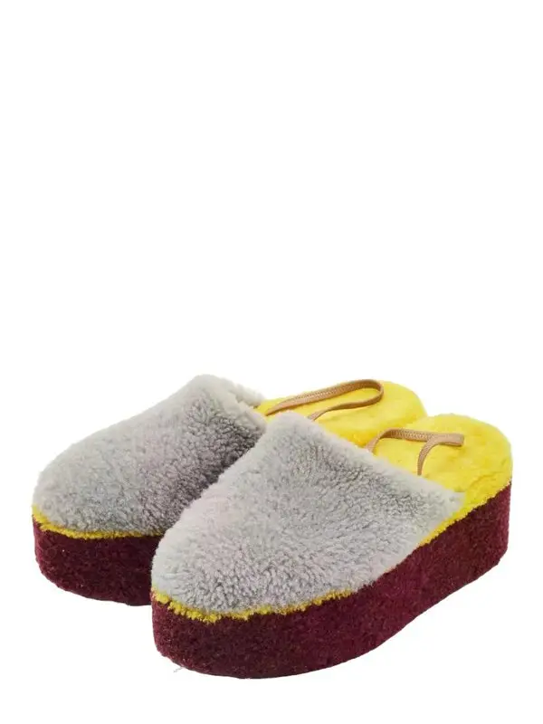 Fendi Shearling Platform Mules - Grey