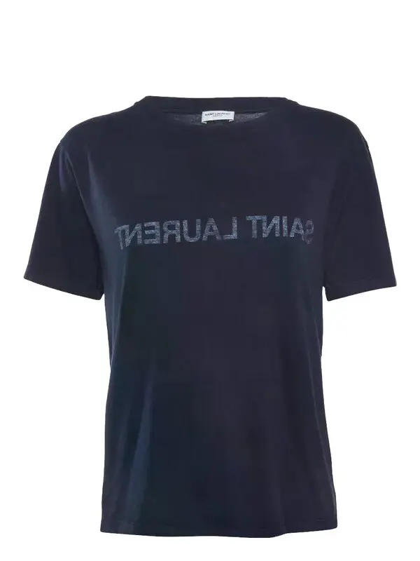 Saint Laurent Logo Print Crewneck T-shirt - Blue