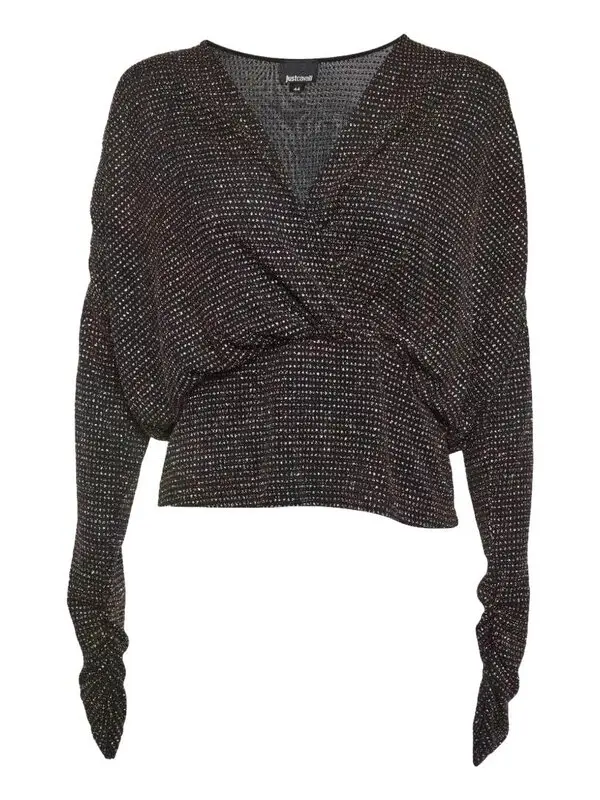 Just Cavalli Glitter-knit Faux-wrap Top - Black