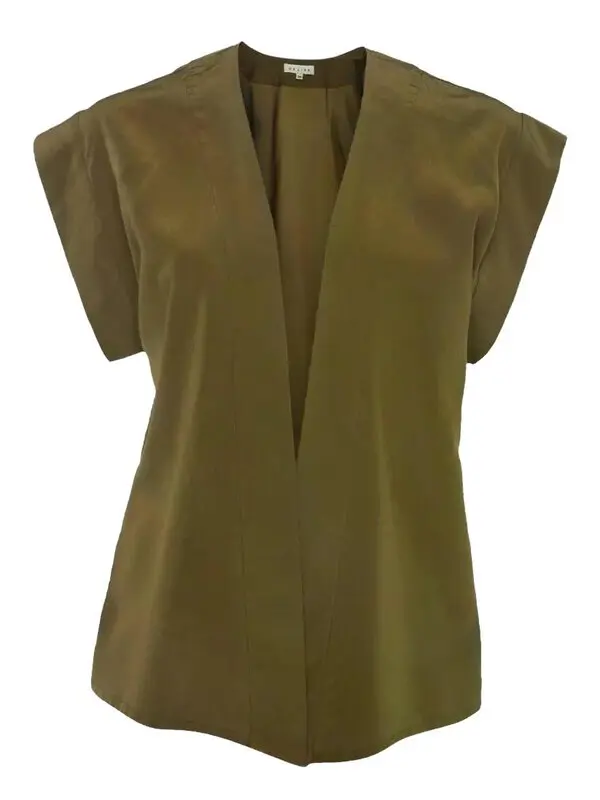 Celine Cap Sleeve V-neck Silk Blouse - Green