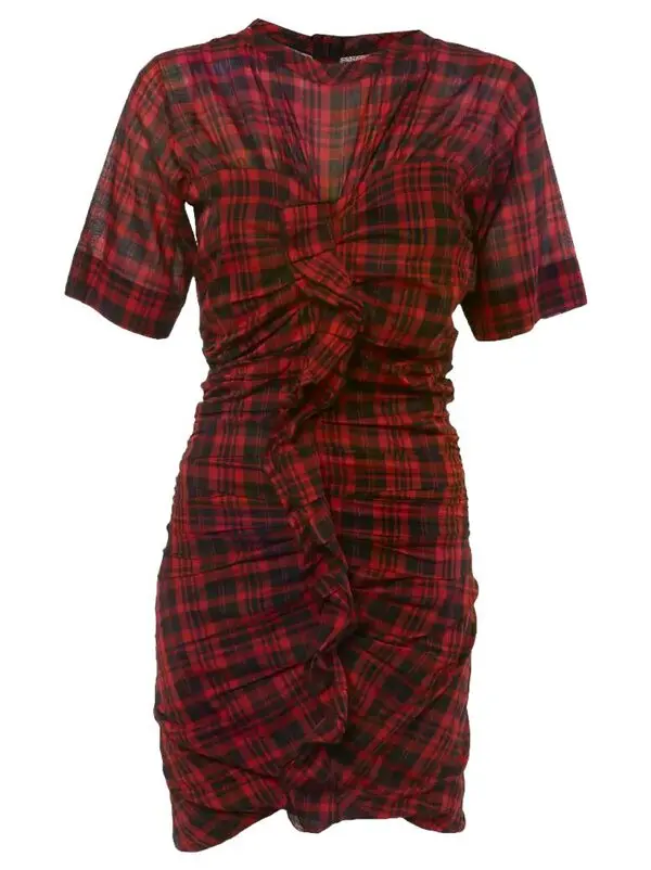ISABEL MARANT VINTAGE Plaid Ruched Mini Dress - Red