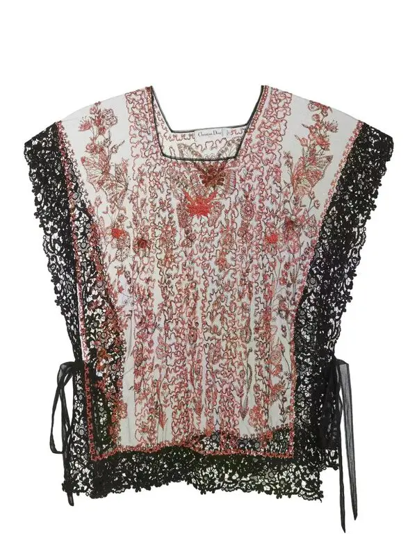 Dior Beaded Lace-trim Silk Blouse - Red