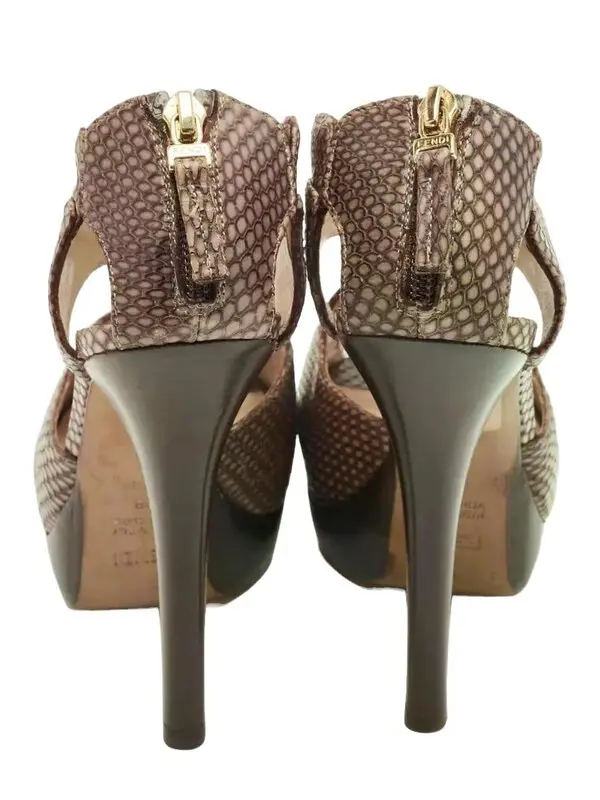 Fendi Python-embossed Leather Cut-out Stiletto Sandals - Brown