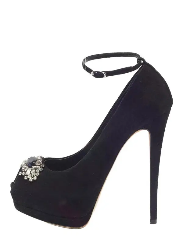 GIUSEPPE ZANOTTI Crystal-embellished Peep-toe Platform Pumps - Black