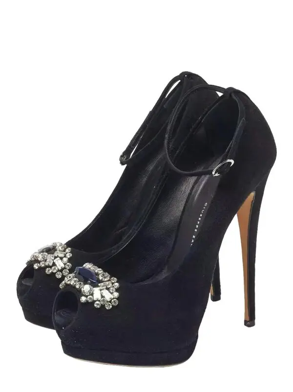 GIUSEPPE ZANOTTI Crystal-embellished Peep-toe Platform Pumps - Black