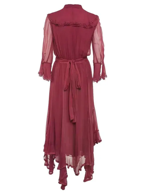 Chloé Silk Ruffled Asymmetrical Dress - Red