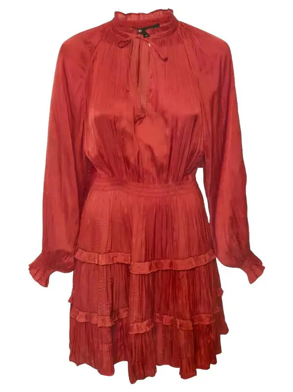 Maje Pleated Ruffle Mini Dress - Red