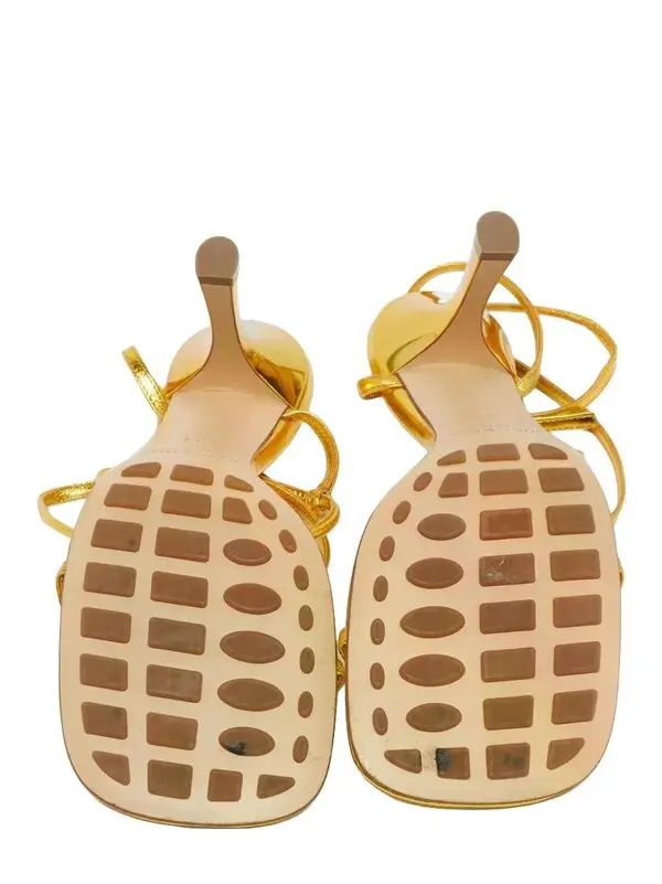 Bottega Veneta Metallic Leather Ankle Strap Sandals - Gold