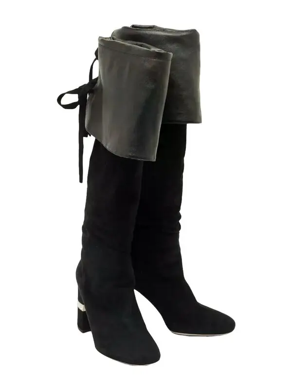 Miu Miu Suede Crystal-embellished Block Heel Boots - Black