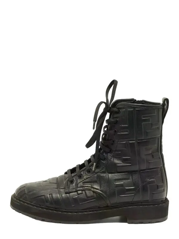 Fendi Zucca Embossed Leather Combat Boots - Black