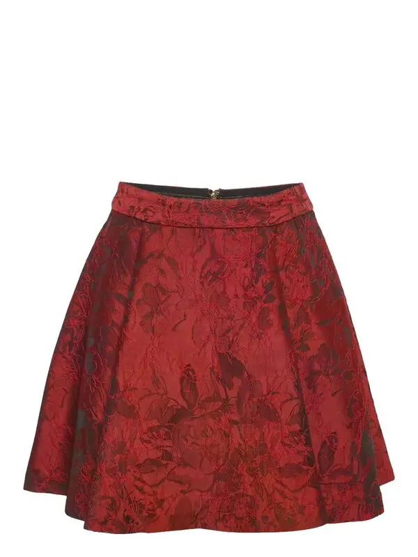 Alice + Olivia Floral Jacquard Flared Mini Skirt - Red