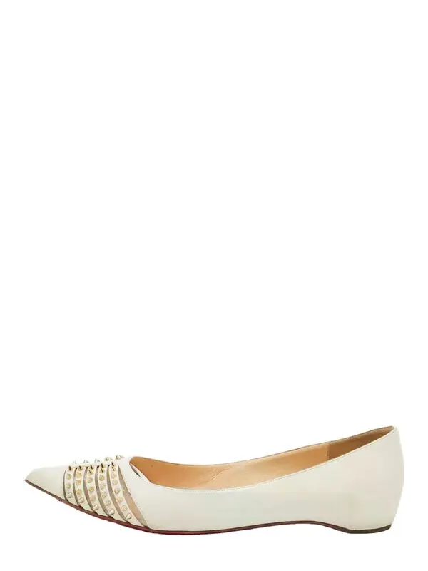 CHRISTIAN LOUBOUTIN Beige Leather Studded Ballet Flats - Neutrals
