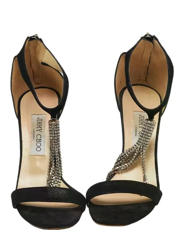 JIMMY CHOO Viola Crystal Embellished Suede Sandals - Black