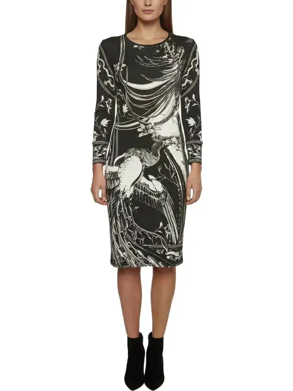 Roberto Cavalli Graphic Print Long Sleeve Midi Dress - Black