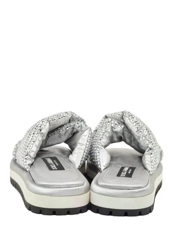 Dolce & Gabbana Crystal Embellished Crossover Platform Sandals - Silver