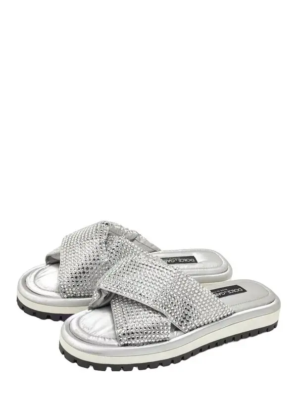 Dolce & Gabbana Crystal Embellished Crossover Platform Sandals - Silver