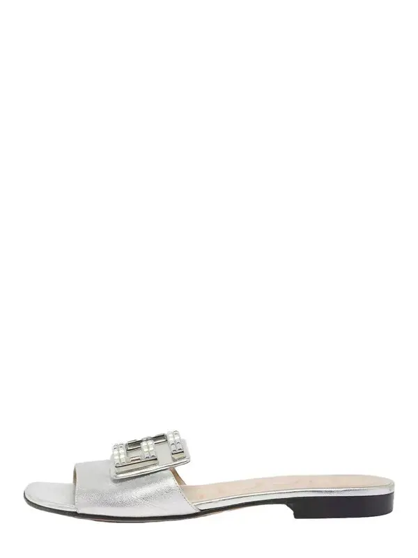 Gucci Madelyn Crystal-set Metallic Calf Leather Slip-on Sandals - Grey