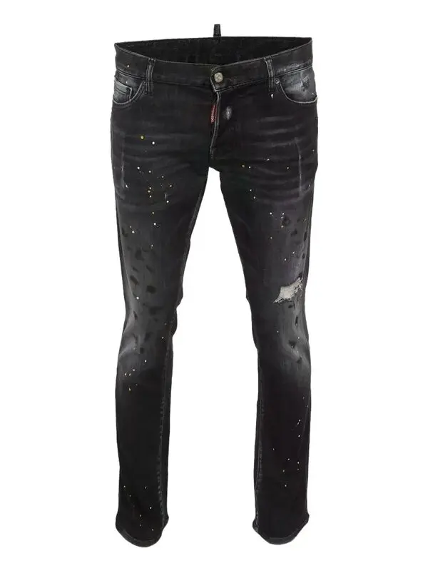 Dsquared2 Distressed Paint-splatter Slim-fit Jeans - Black