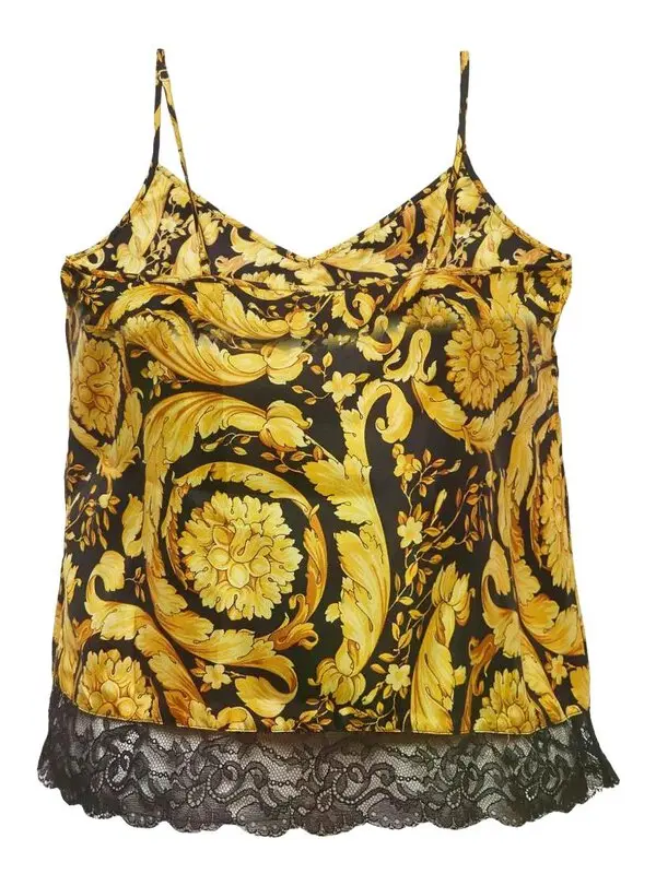 Versace 1990s Barocco Print Spaghetti Strap Top - Yellow