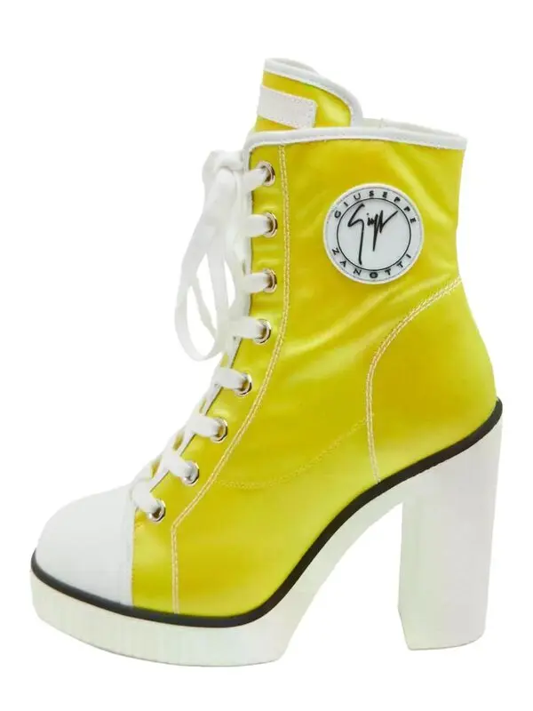 GIUSEPPE ZANOTTI Satin Lace-up Platform Block Heel Ankle Boots - Yellow