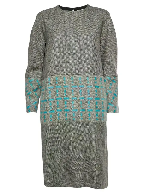 Fendi Abstract Print Long Sleeve Midi Dress - Grey