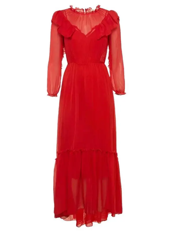 Maje Ruffled Maxi Dress - Red