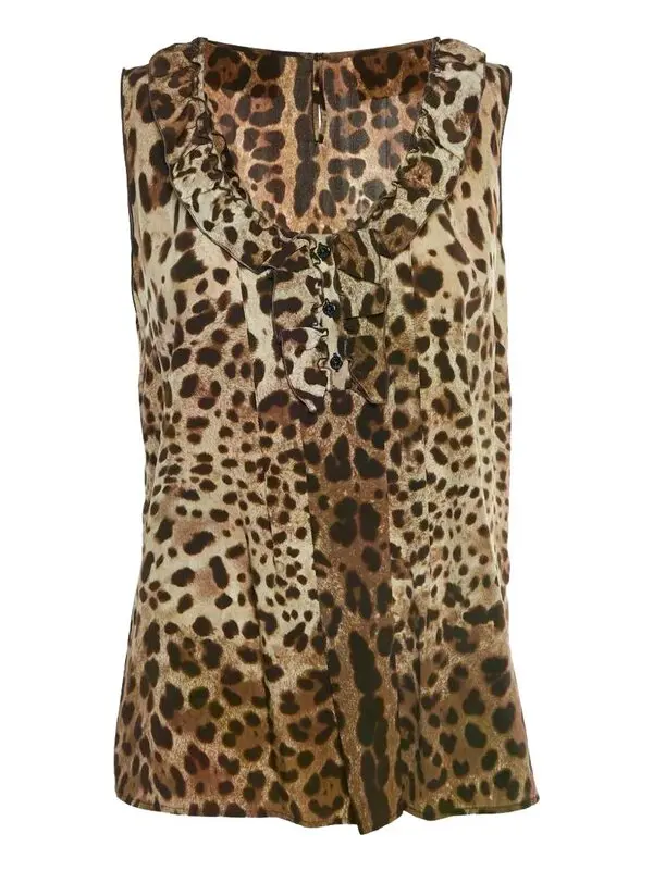 Dolce & Gabbana Leopard Print Ruffle Blouse - Brown