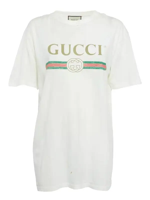 Gucci Logo-print Distressed T-shirt - Neutrals