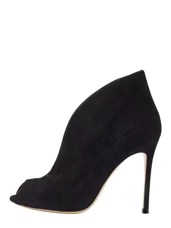 GIANVITO ROSSI Suede Vamp Peep-toe Stiletto Heeled Ankle Boots - Black