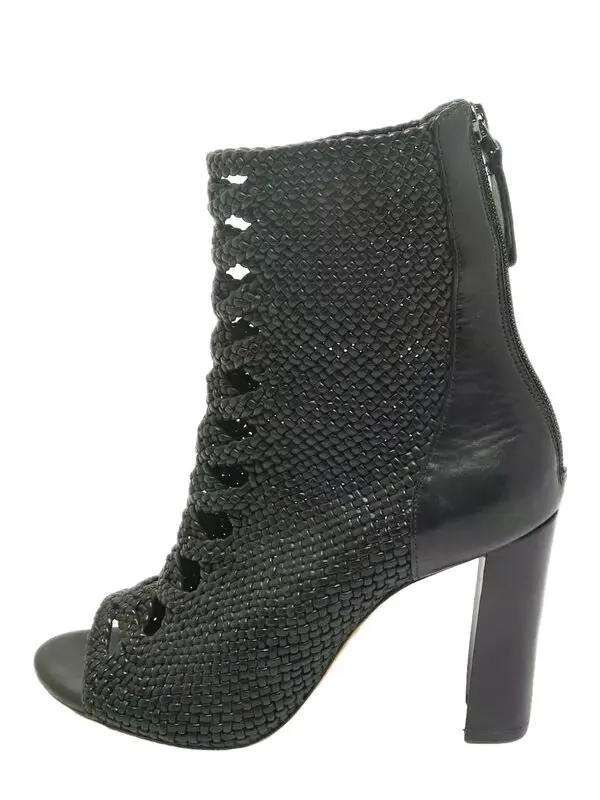 ALEXANDRE BIRMAN Woven Leather Open-toe Ankle Boots - Black