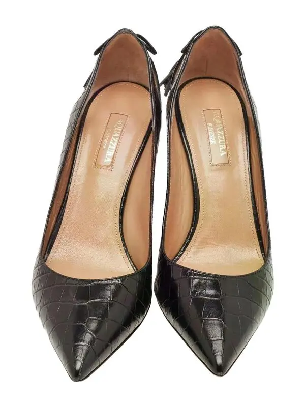 AQUAZZURA Leather Croc-embossed Stiletto Pumps With Tassel Detail - Black