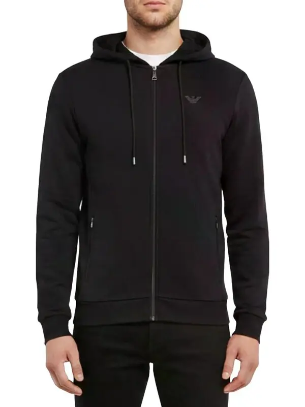 Emporio Armani Logo Detail Zip-up Hoodie - Black