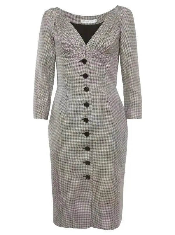 Dior Houndstooth Midi Dress - Grey