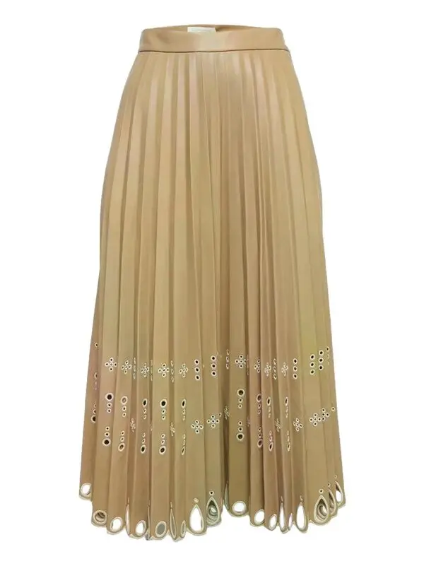 Simkhai Laser-cut Pleated Midi Skirt - Neutrals