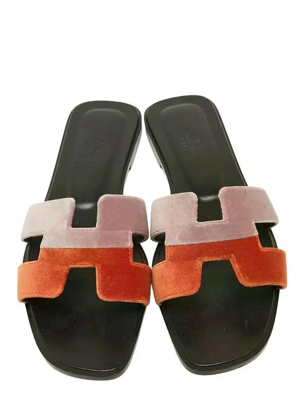 Hermès Oran H-cut Velvet Sandals - Orange