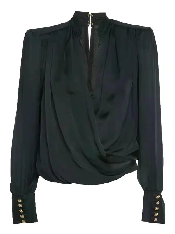 Balmain Draped Satin Blouse - Black