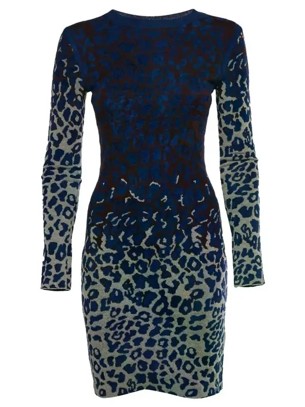 LANVIN Leopard-print Jacquard-knit Mini Dress - Blue
