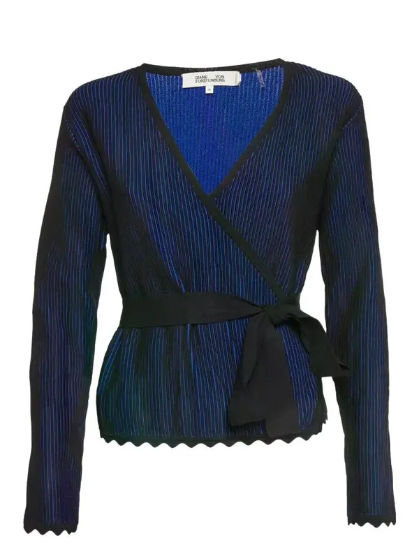 Diane Von Furstenberg Striped Knit Wrap Top - Blue
