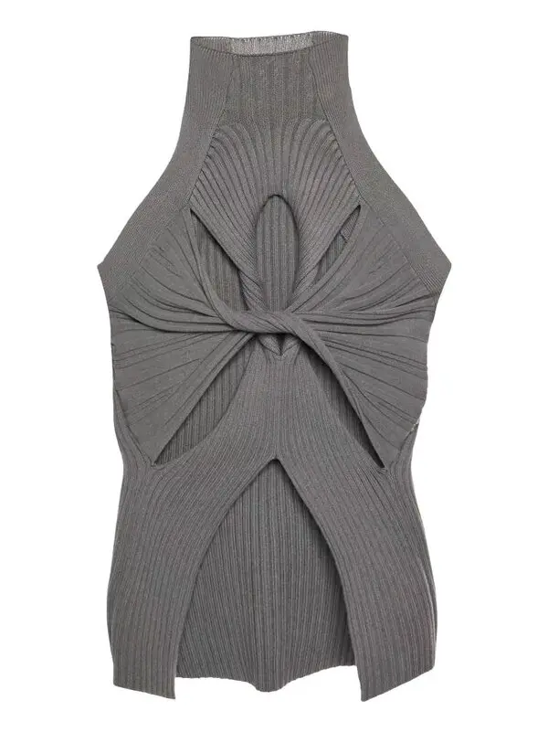 DION LEE Ribbed Knit High Neck Tank Top - Grey